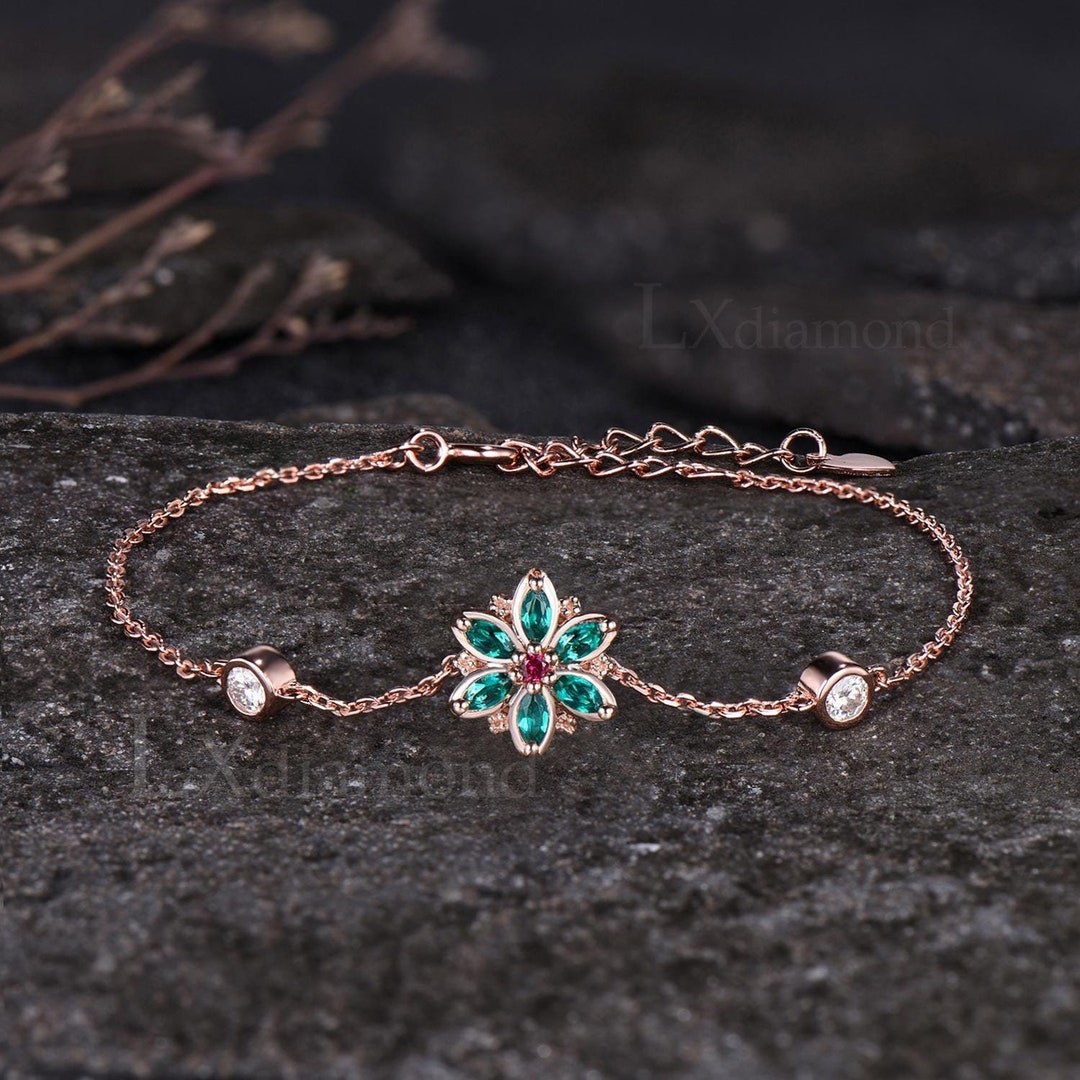 Art Deco Nature Inspired Leaf Flower Bracelet Unique Marquise Cut ...