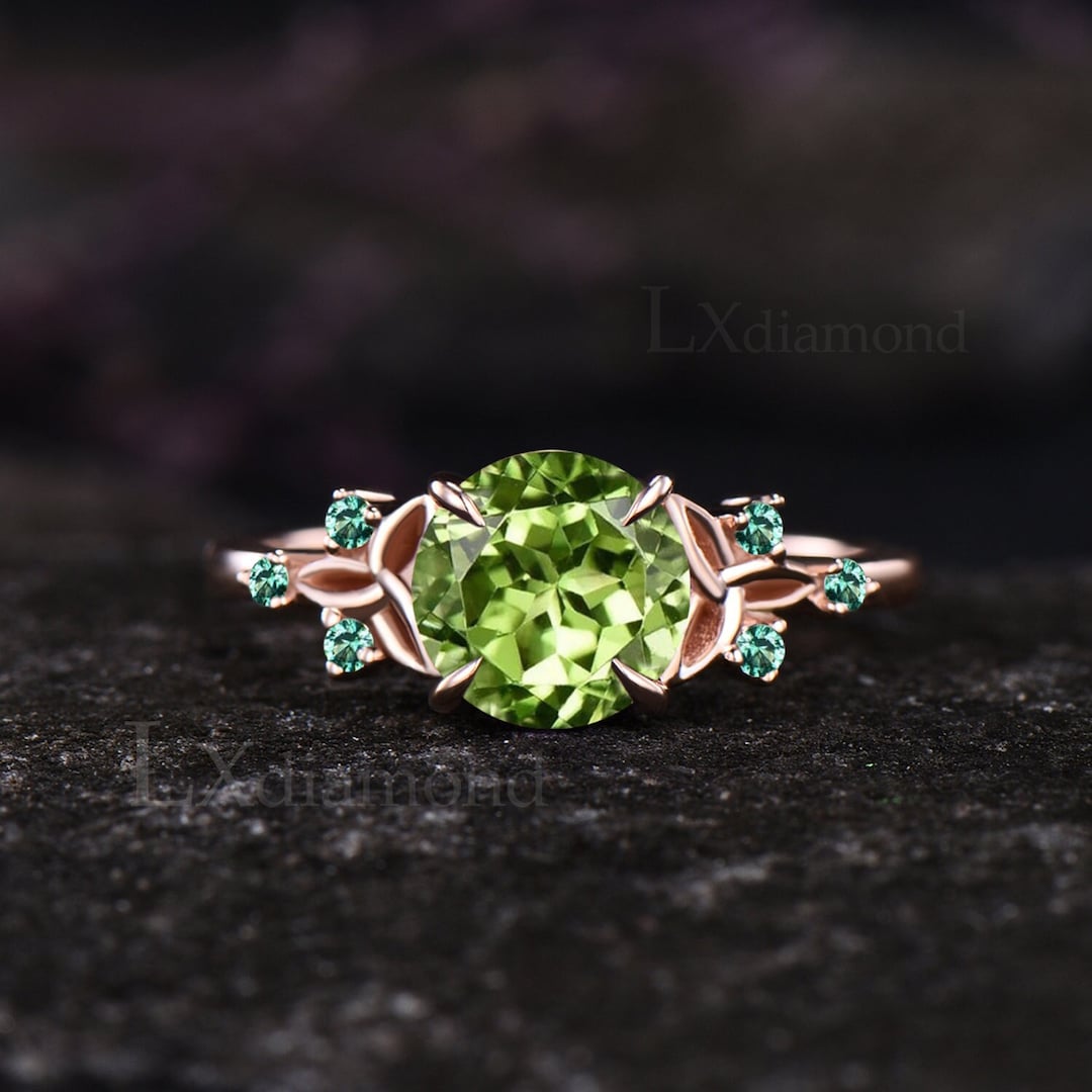 Unique Round August Birthstone Natural Peridot Engagement Ring Vintage ...