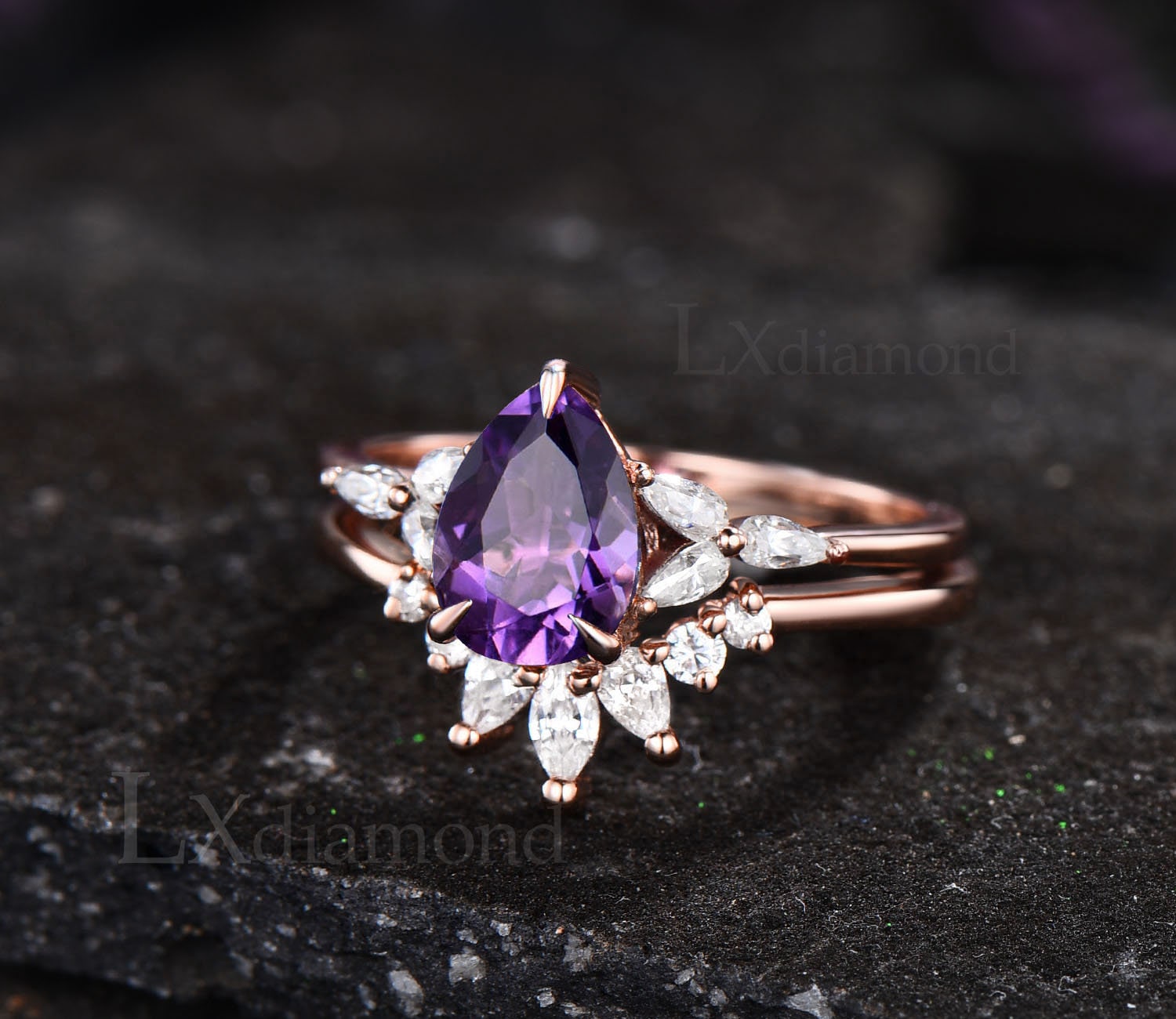 Amethyst Ring Pear Shaped Amethyst Engagement Ring Set February ...
