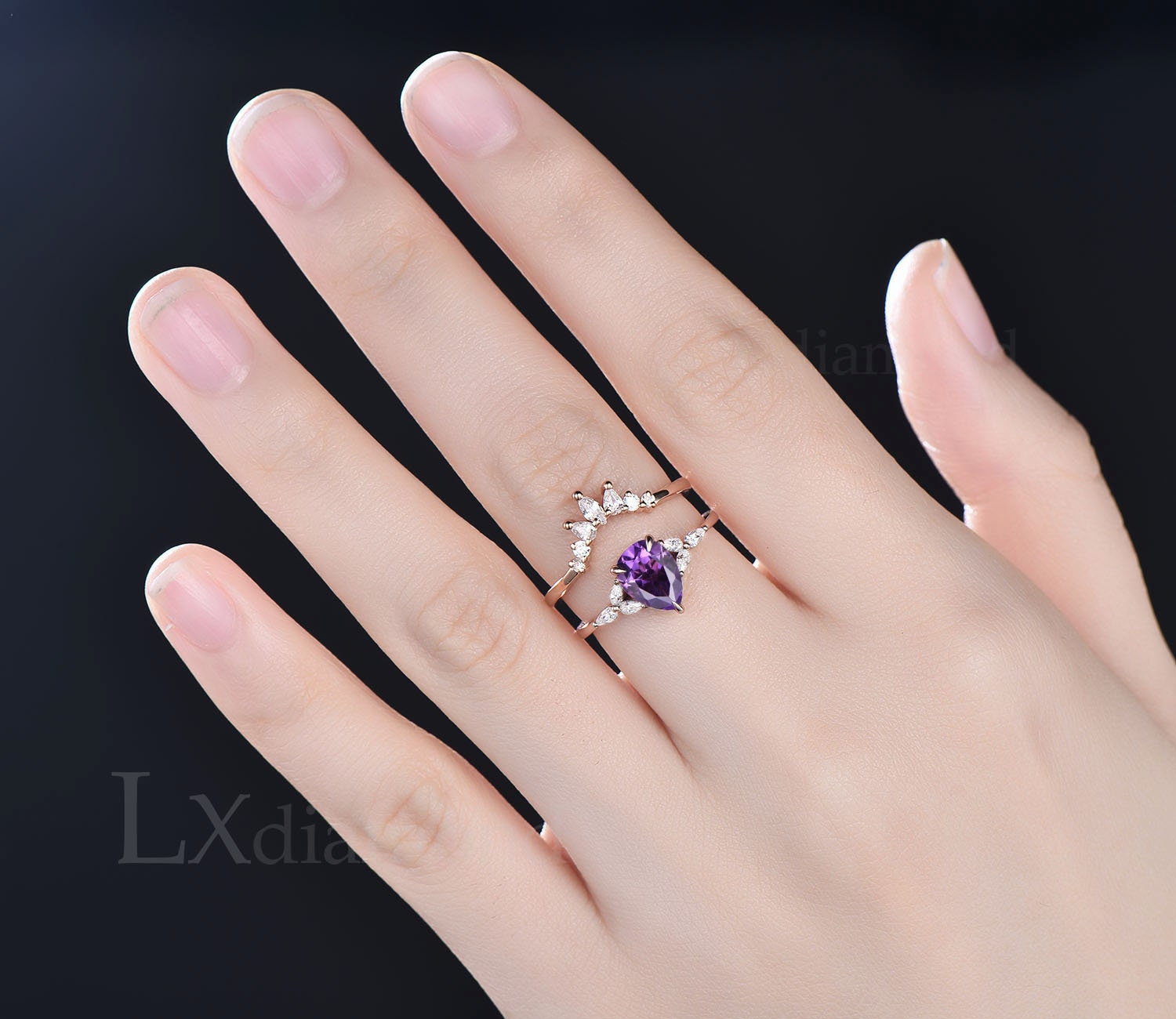 Amethyst Ring Pear Shaped Amethyst Engagement Ring Set February ...