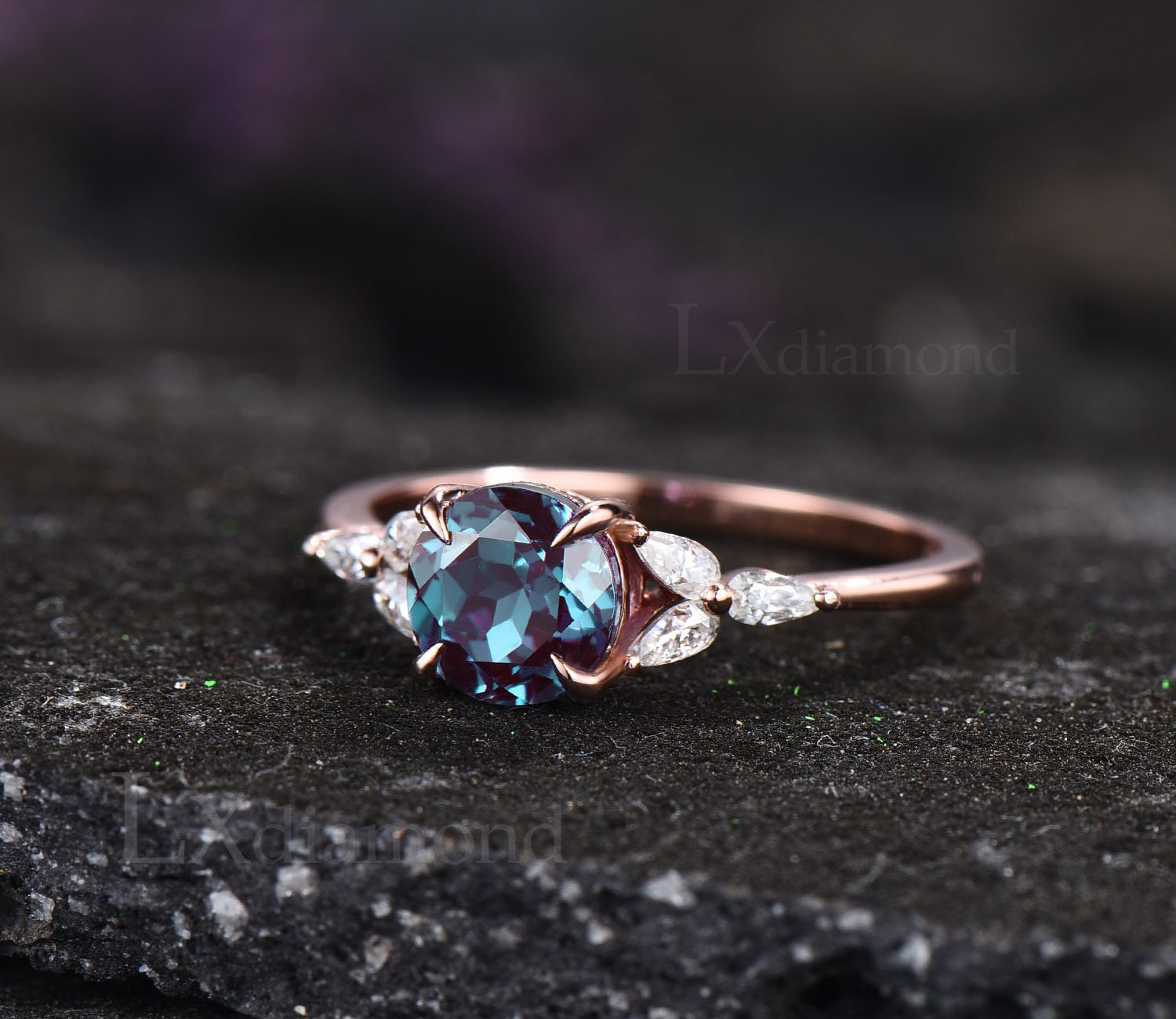 Unique Alexandrite Engagement Ring Vintage Round Cut Alexandrite Ring ...