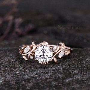 Unique Moon Leaf Nature Inspired Wedding Ring Set 1ct Round Diamond ...