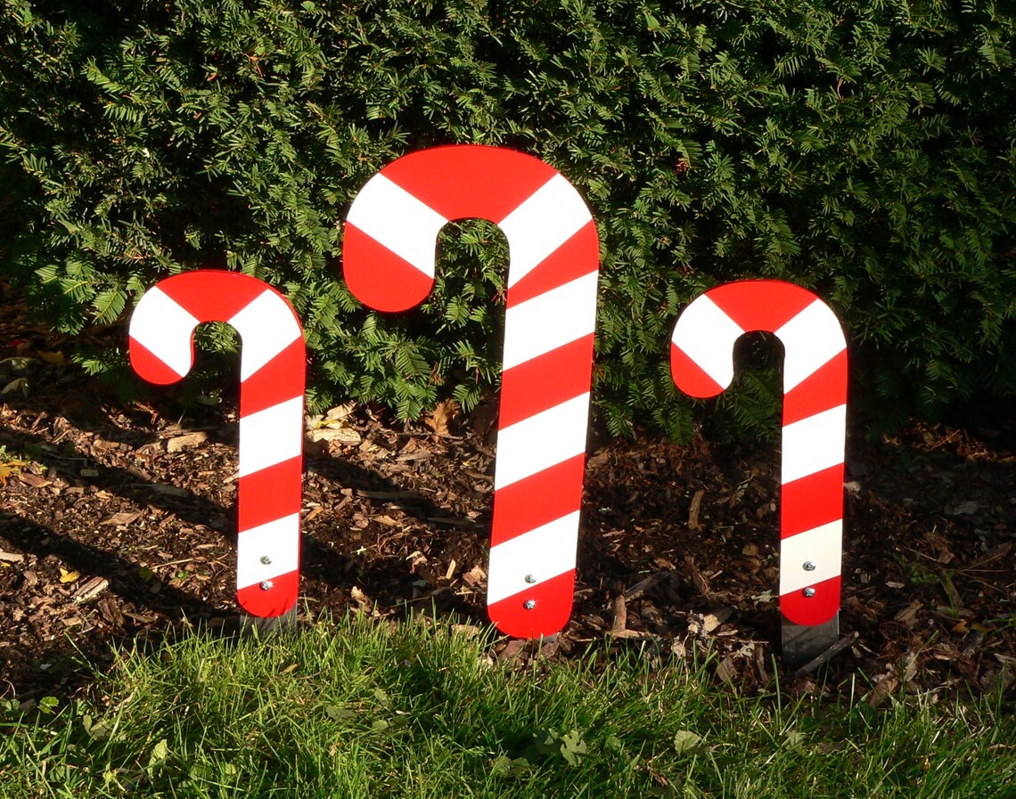 Set of 3 Hand-crafted Candy Canes Yard Art Christmas - Etsy