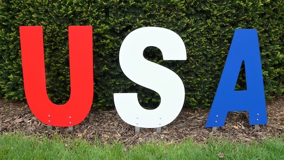 Set of Hand-crafted Red White and Blue USA Letters 4th of July | Etsy