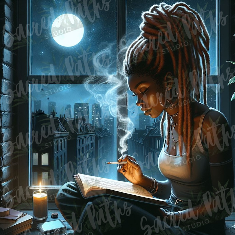 Afro Locs Woman Png, Afro Woman Reading Png, Afro Locs Spiritual Woman ...