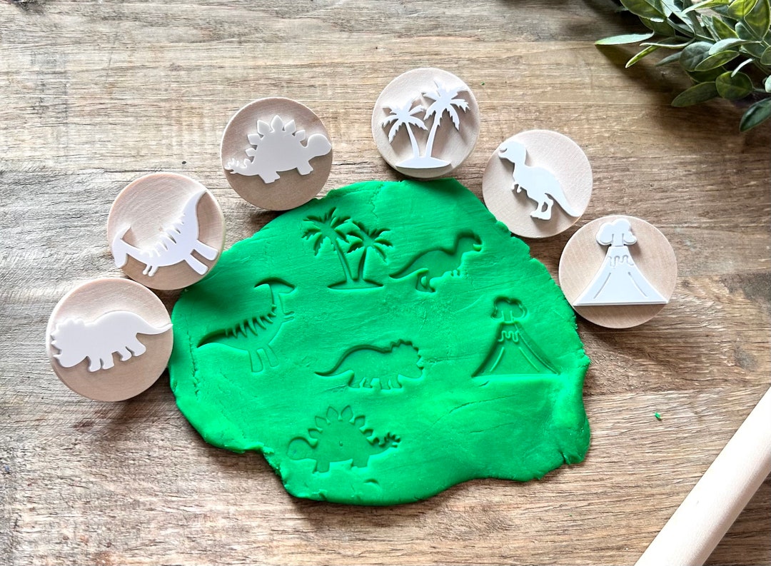DINOSAUR // Play Dough Stamp Set // Jurassic // Sensory Bin ...