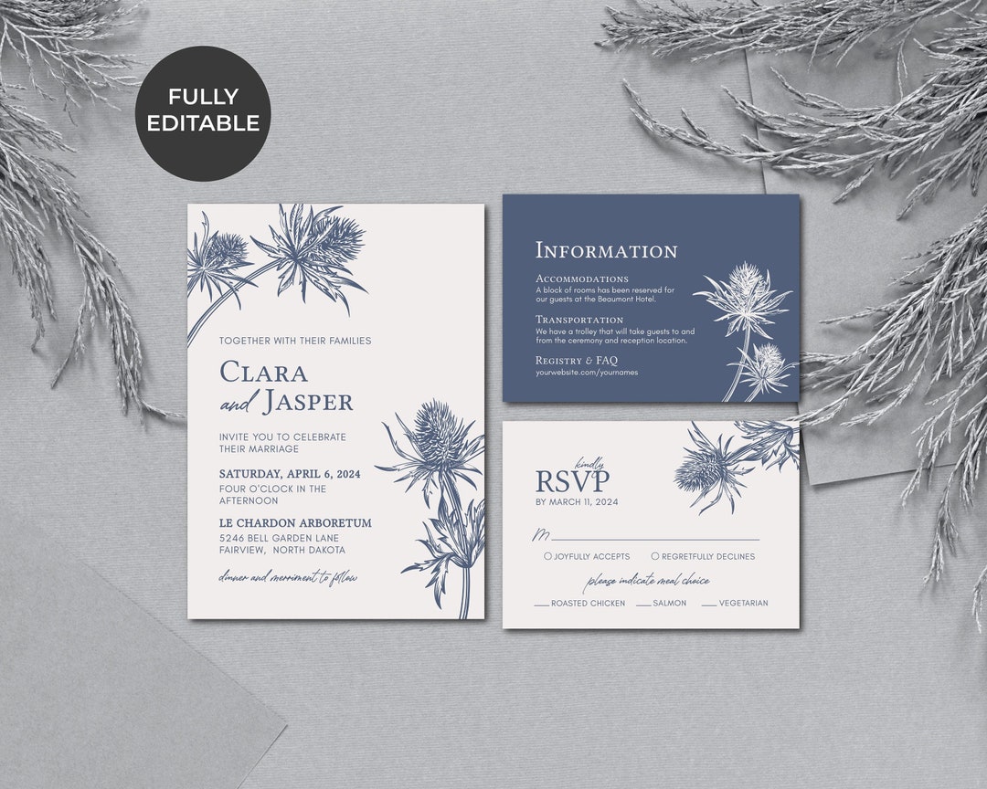 THISTLE | Wedding Invitation Suite Template, Modern, Editable ...