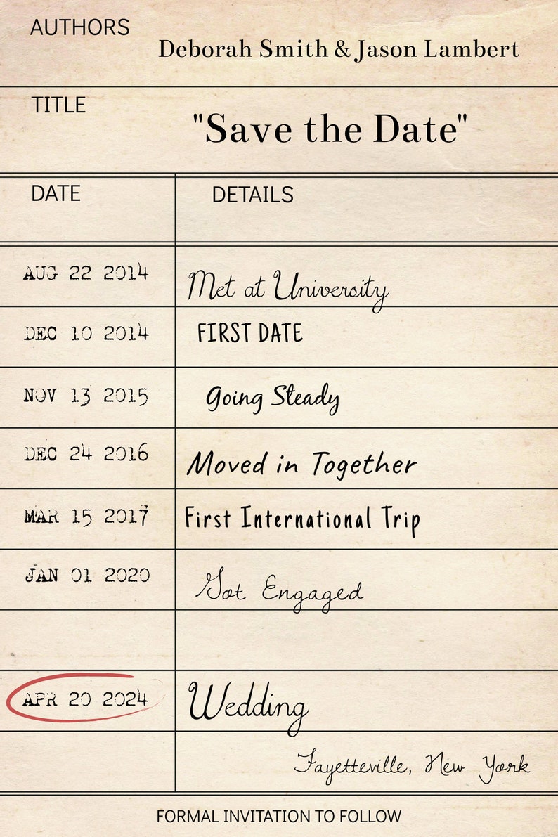 Save the Date Template, Library Card Book Literary, Editable, Printable ...