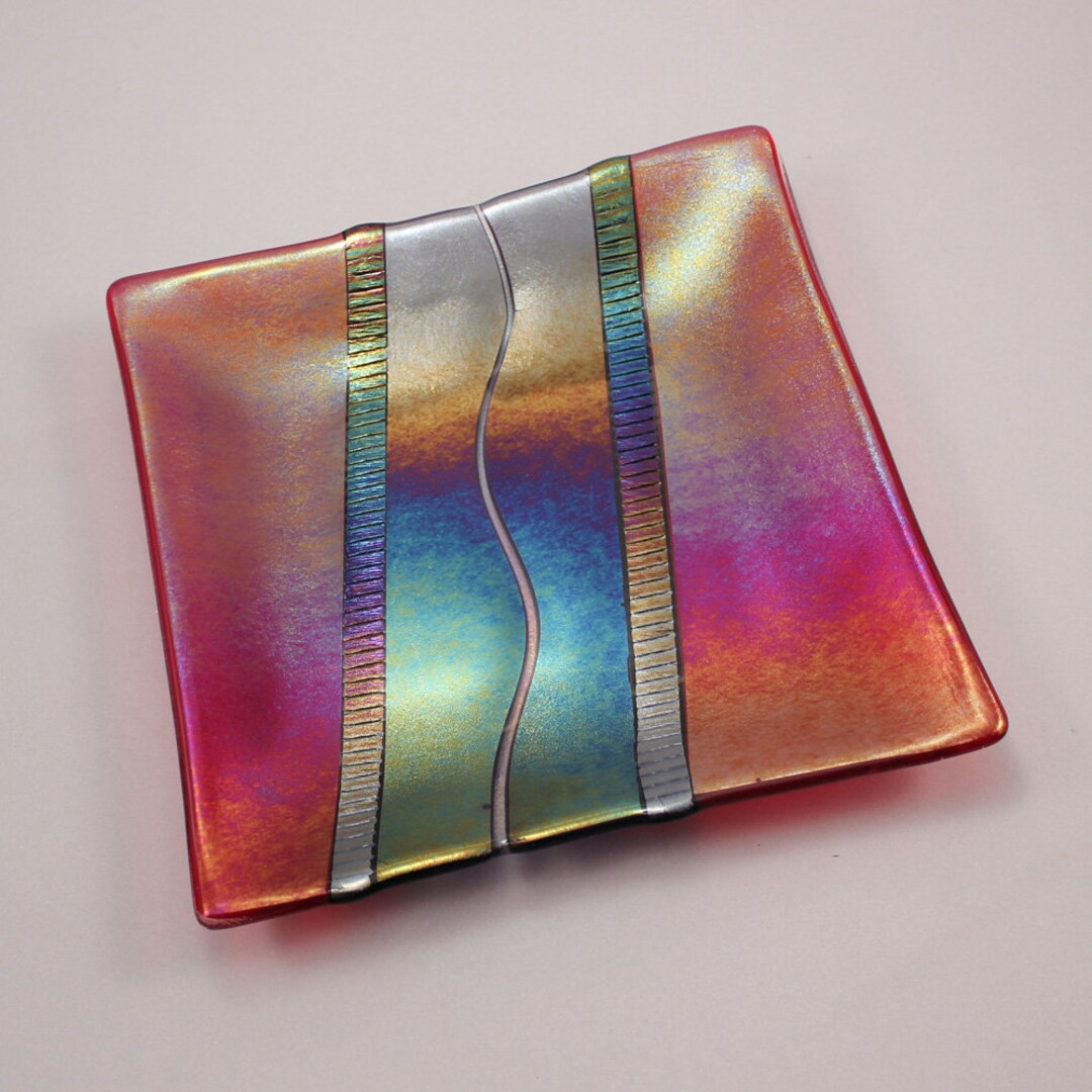 Fused Glass - Square - Art Glass - Decorative - Centerpiece - Colorful ...