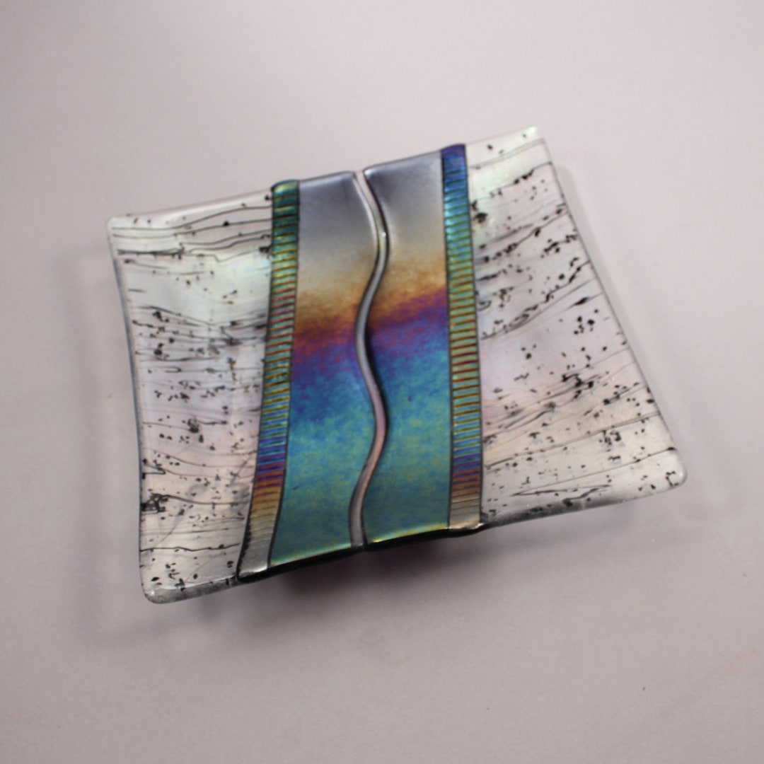 Fused Glass - Square - Art Glass - Decorative - Centerpiece - Colorful ...