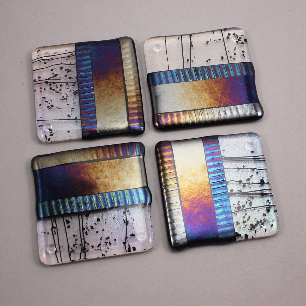 Contemporary Iridescent Fused Glass Coasters (set of 4) - Prismatic ...