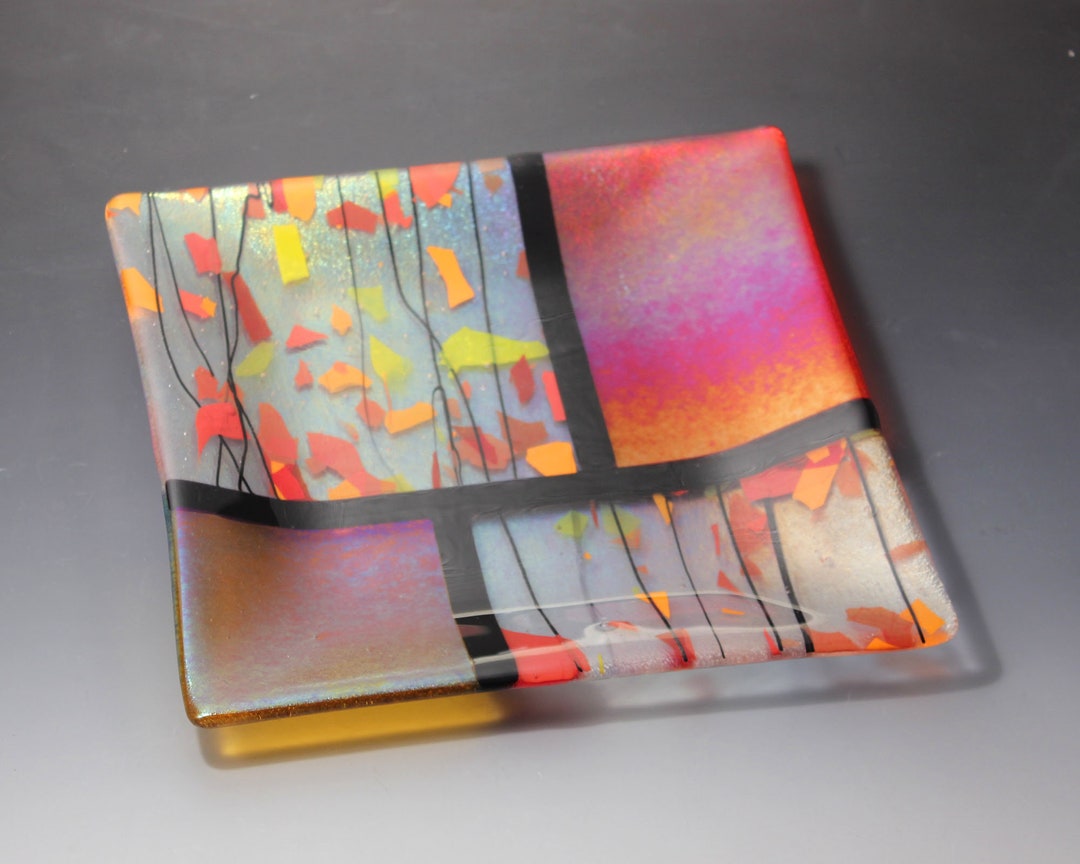 Fused Glass Tray - Square Tray - Art Glass - Decorative - Centerpiece ...