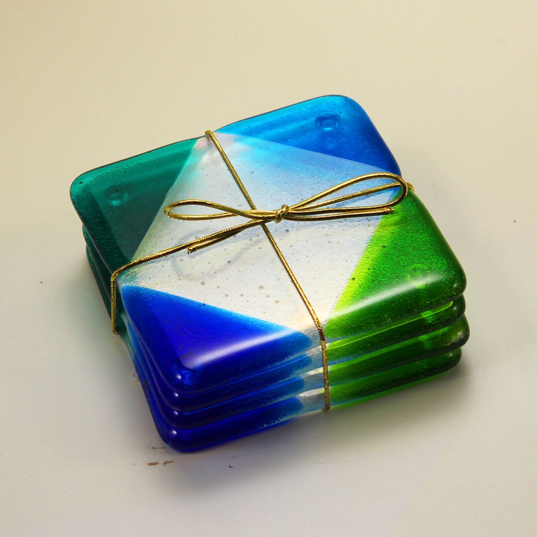 Quilt Pattern Fused Glass Coasters (set of 4) - Barware - Home and ...