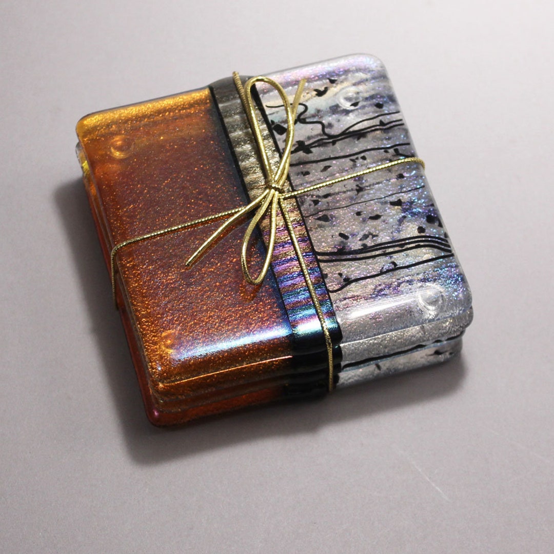 Contemporary Amber Fused Glass Coasters (set of 4) - Prismatic - Home ...