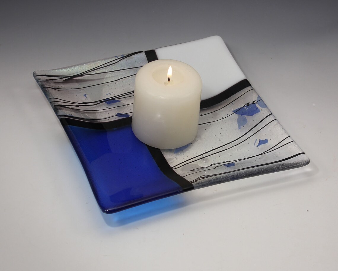Fused Glass Tray - Square Tray - Art Glass - Decorative - Centerpiece ...