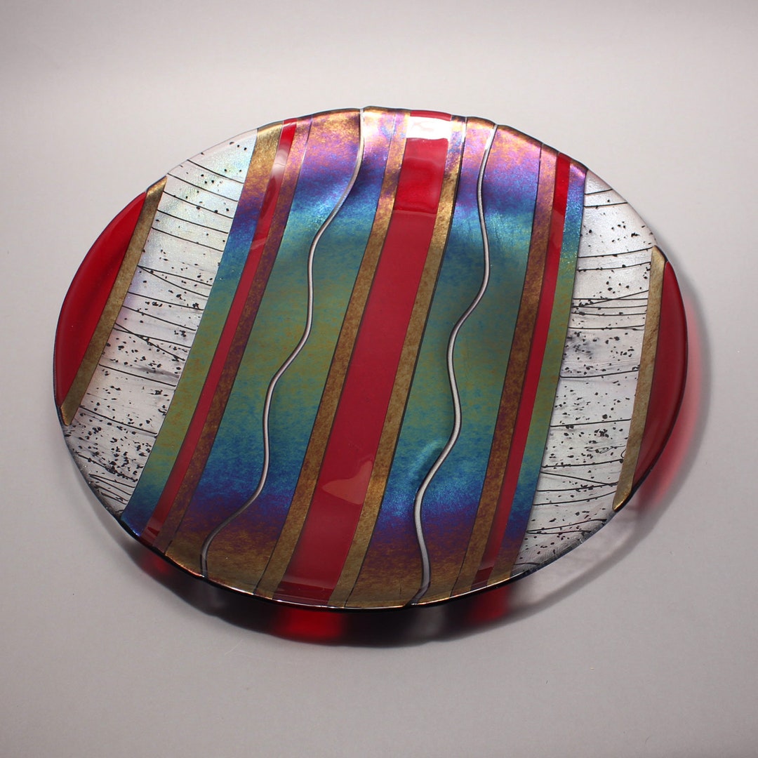 Fused Glass Tray - Round Tray - Art - Glass - Decorative - Centerpiece ...
