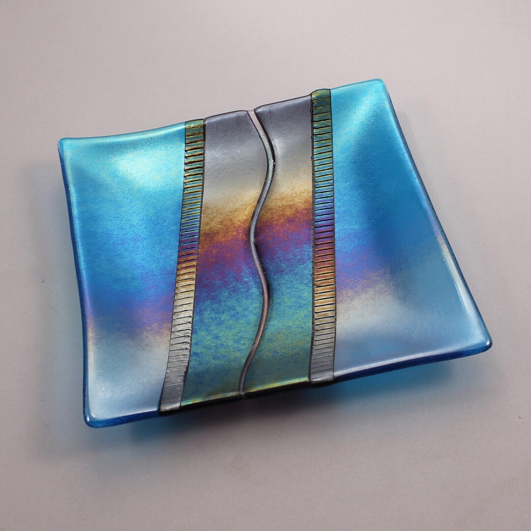 Fused Glass - Square - Art Glass - Decorative - Centerpiece - Colorful ...