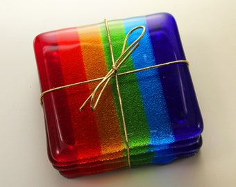 Contemporary Blue Fused Glass Coasters set of 4 Barware Home and Table ...