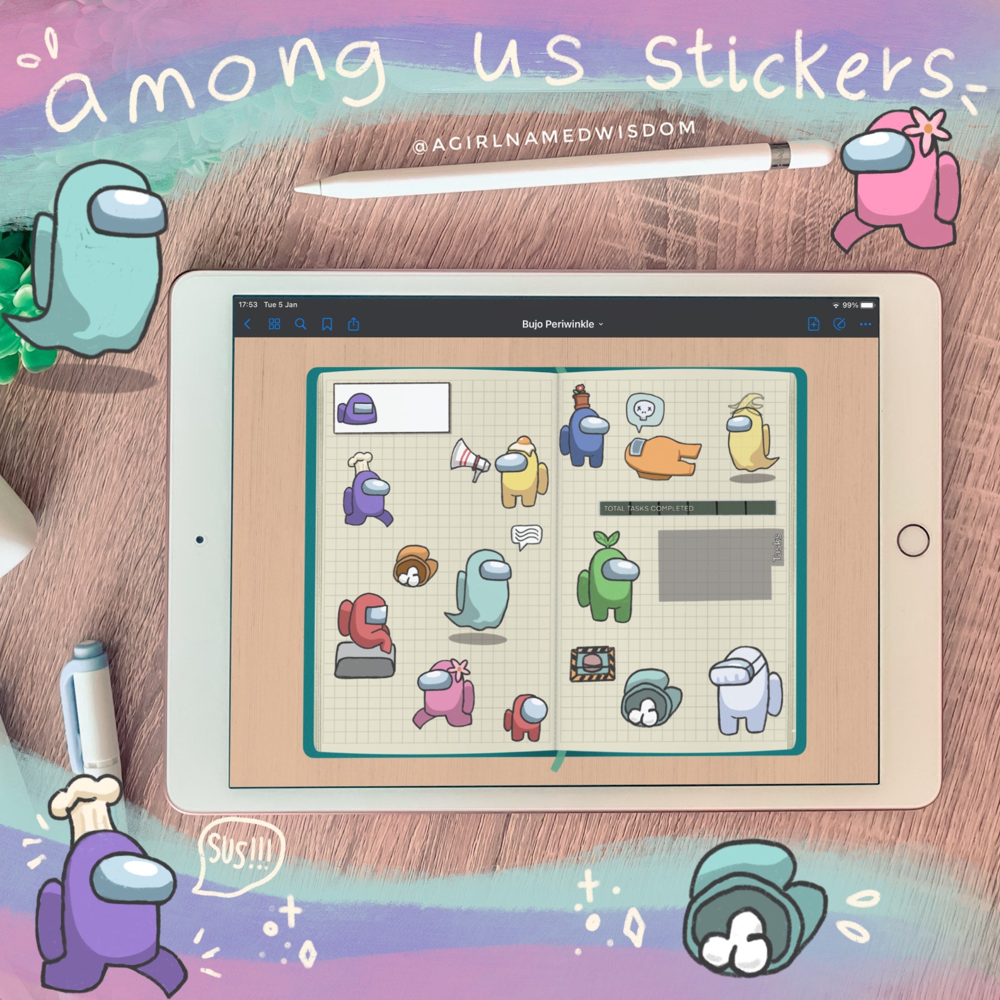 Among Us Digital Hand Drawn Planner Stickers, Printable, Goodnotes ...