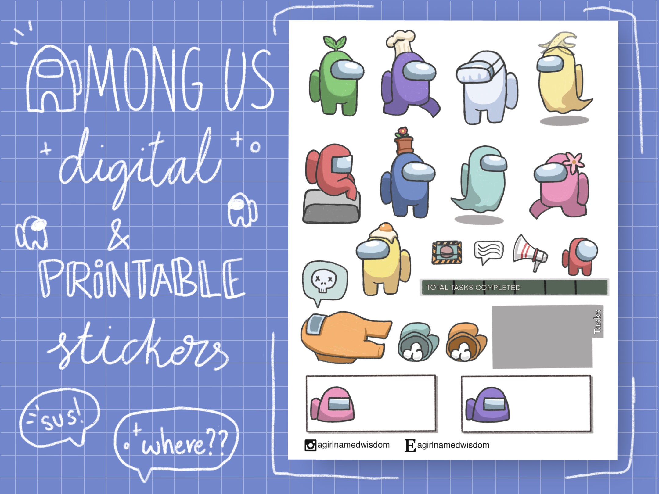 Among Us Digital Hand Drawn Planner Stickers, Printable, Goodnotes ...