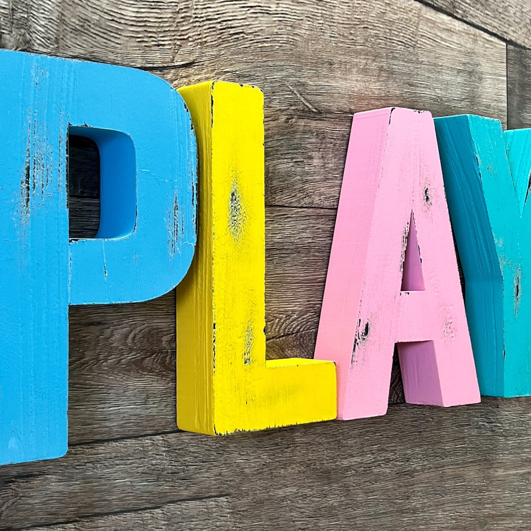 Play Wall Letters, PLAY Sign, Playroom Decor, Nursery Wall Letters ...