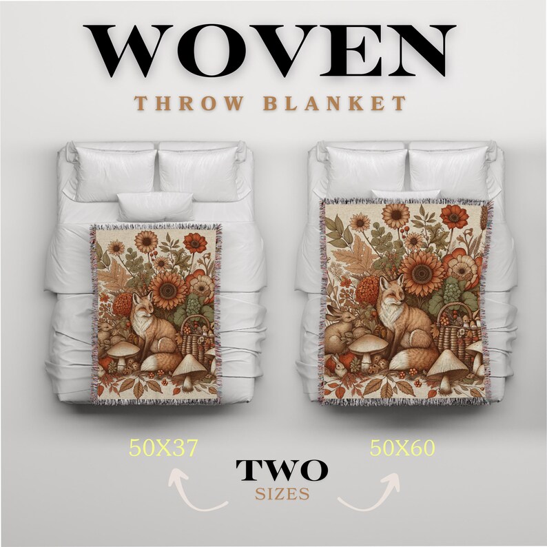 Cottagecore Woven Throw Blanket: Fall Woodland Fox Design - Etsy