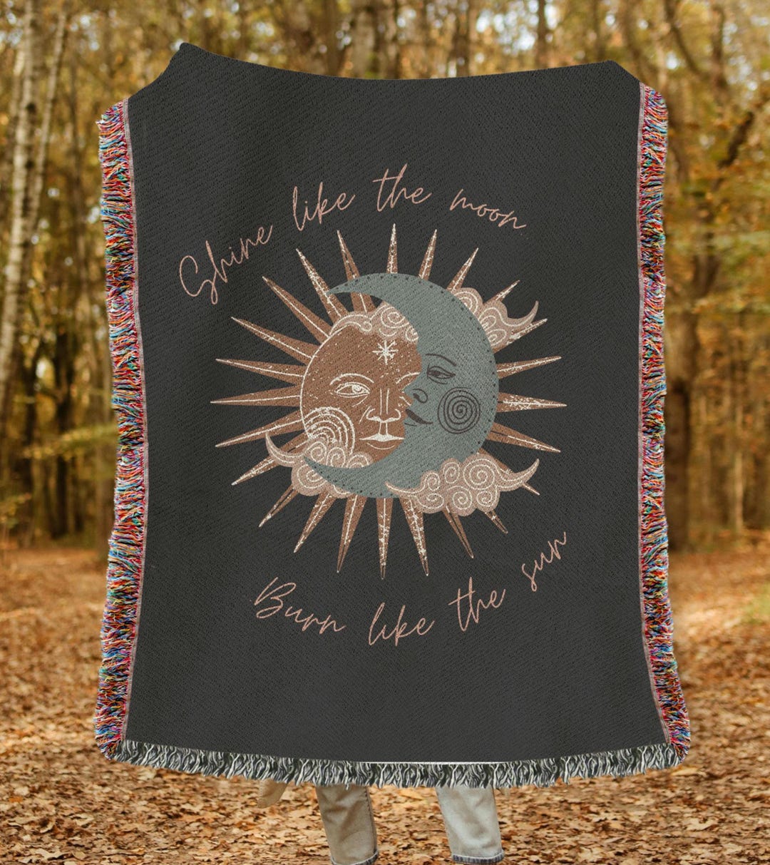 90s Celestial Sun and Moon Woven Throw Blanket Boho Tapestry Wall Art ...