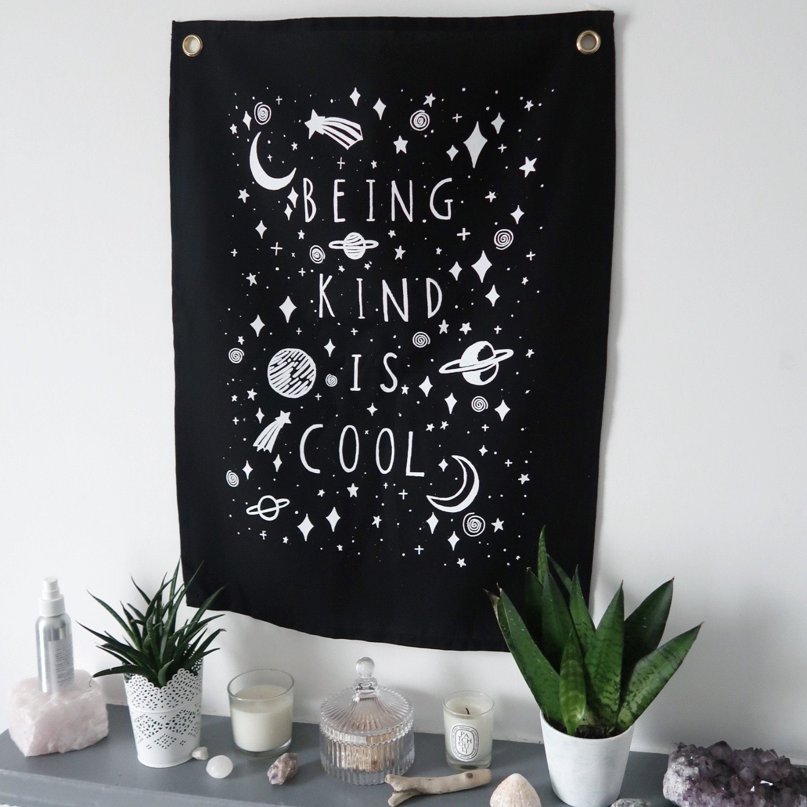 Being Kind is Cool Wall Hanging | Black Tapestry Wall Decor Space ...