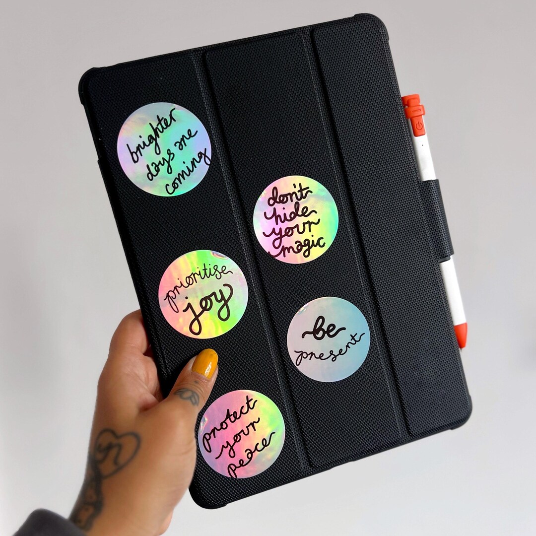 Holographic Round Stickers Pack of 5 Cute Inspiring Positive Reminder ...