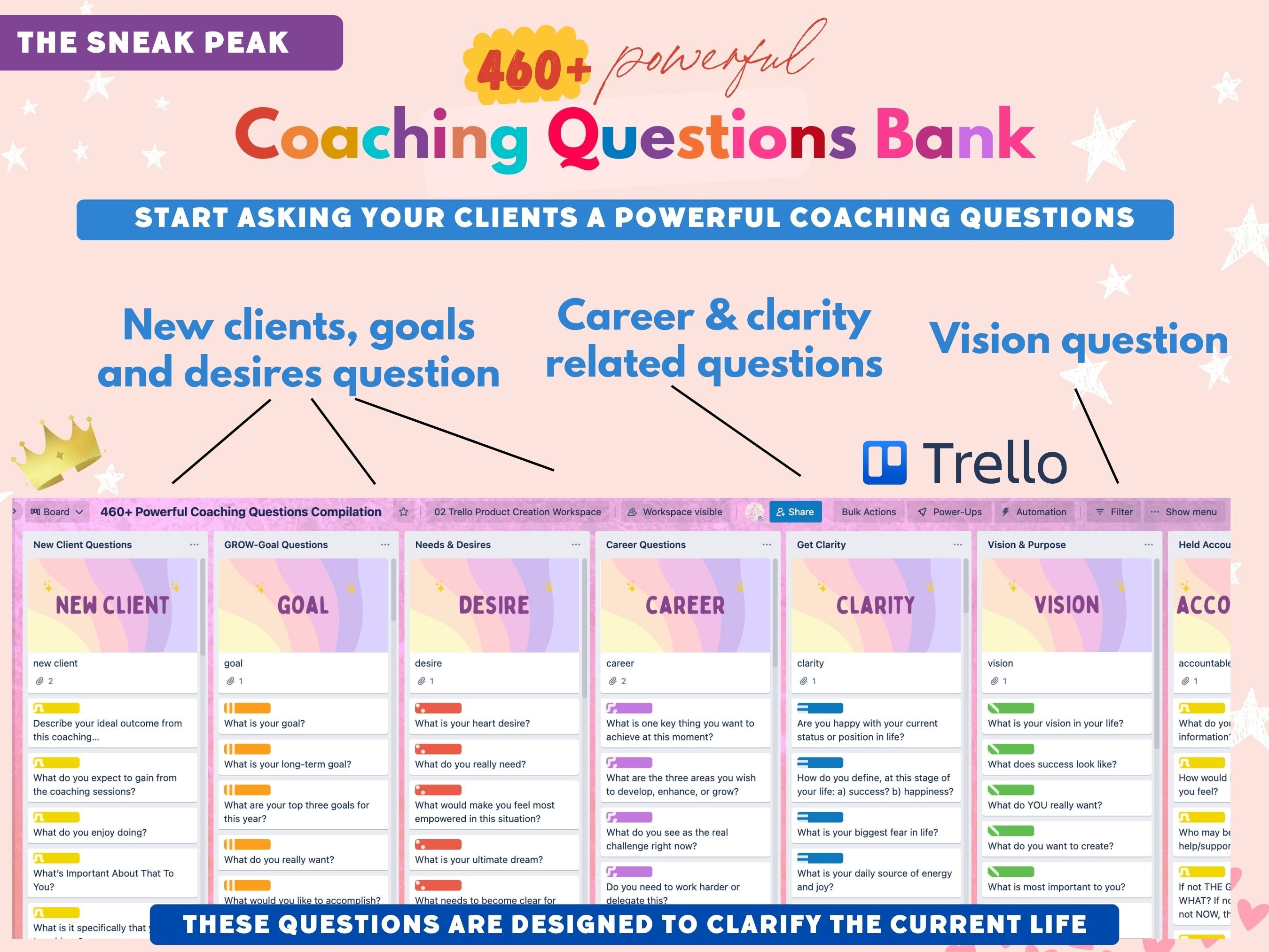 460+ Coaching Questions Compilation for Coaches in Trello, Coaching ...