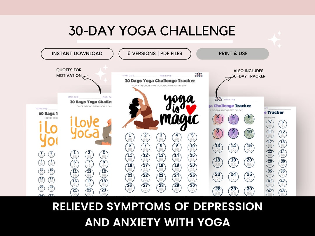 Printable Yoga Challenge Tracker, 30-day Yoga Challenge, Printable Yoga ...