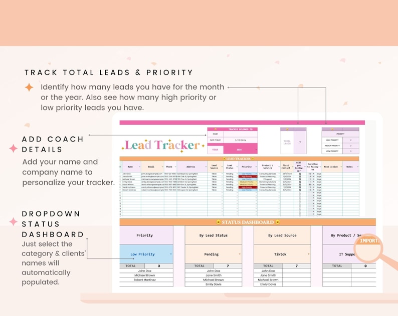 Lead Tracker Spreadsheet for Coaches, CRM, Client Relationship ...