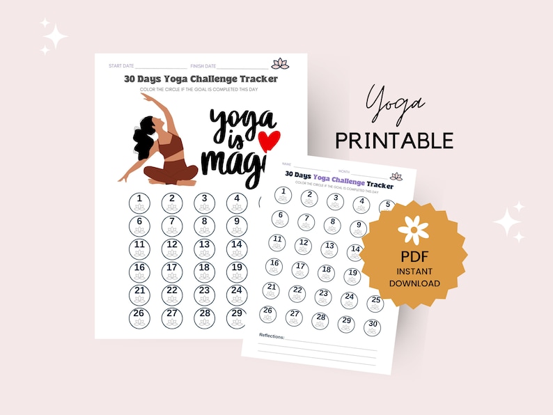 Printable Yoga Challenge Tracker, 30-day Yoga Challenge, Printable Yoga ...