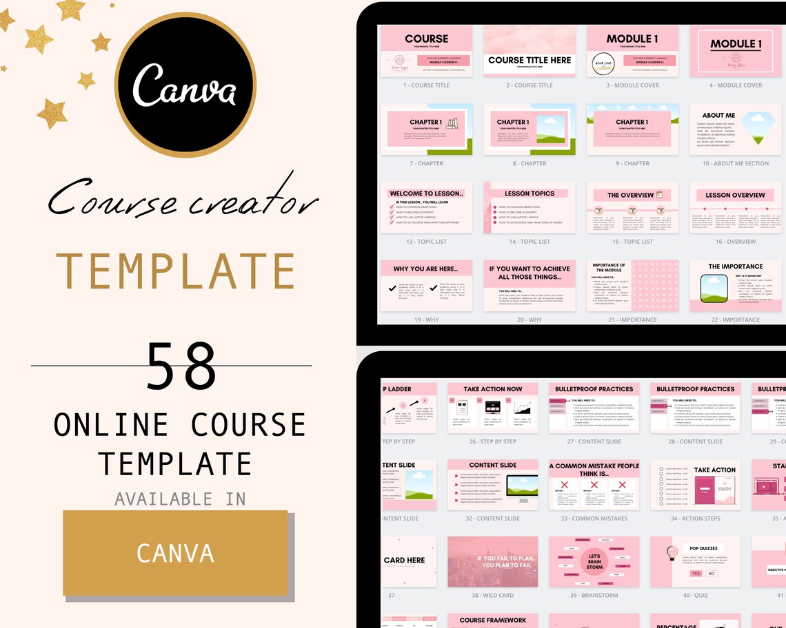 CANVA TEMPLATE for Online Course Webinar Slide Presentation | 58 Canva ...