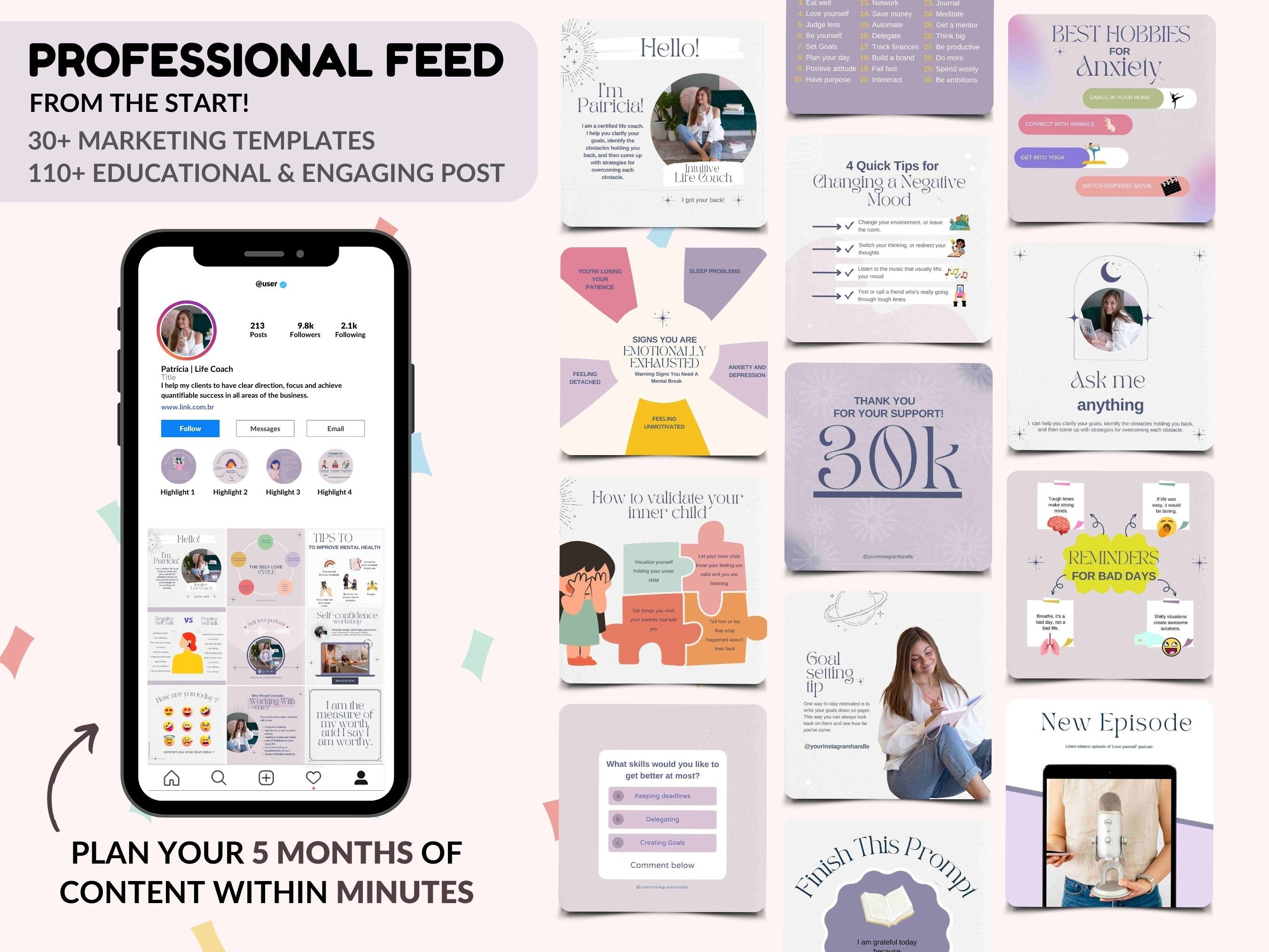 150 Life Coach Mental Health Instagram CANVA Templates | Life Coach ...