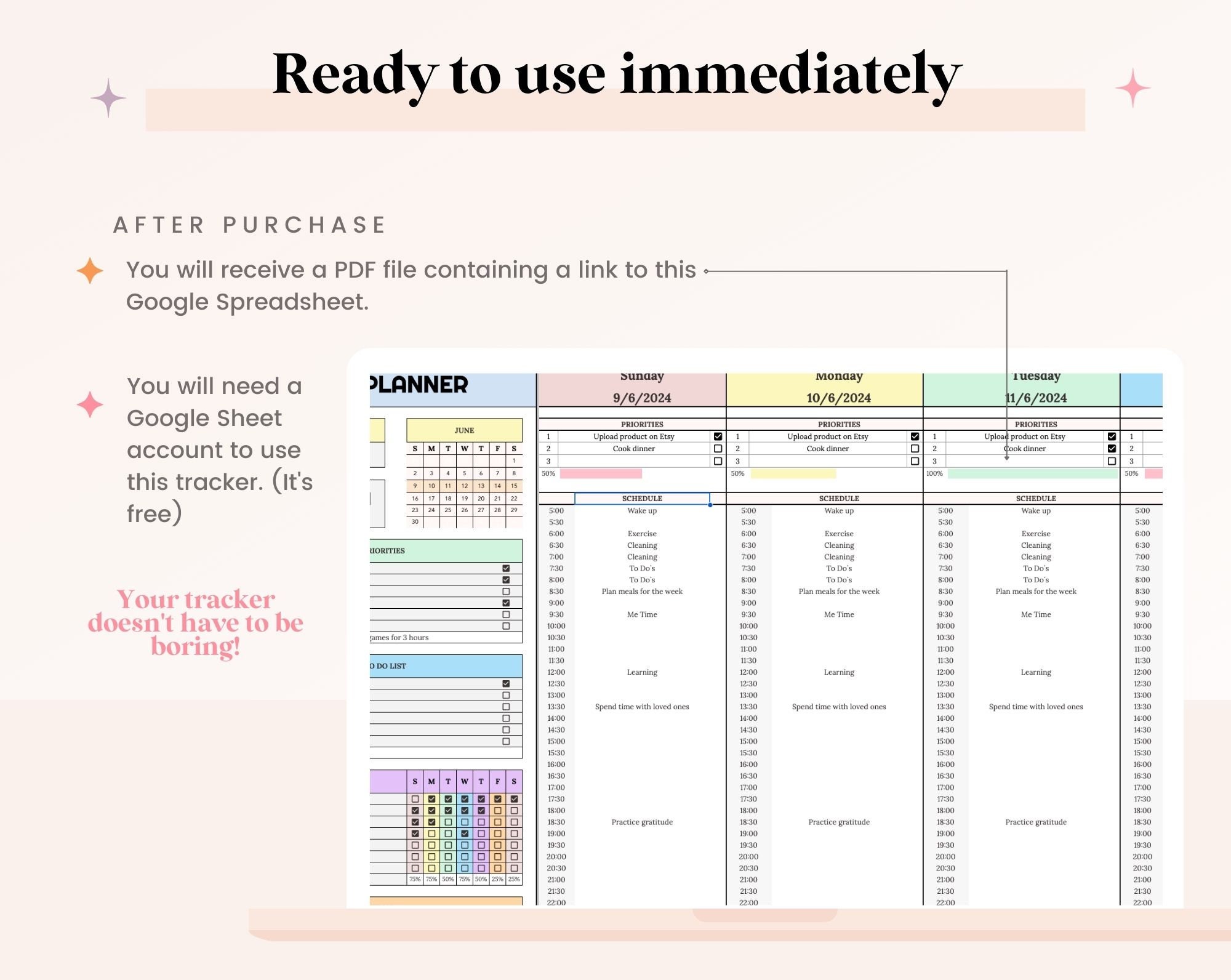 Daily Weekly Plan Spreadsheet Weekly Schedule Google Sheets Template Daily Checklist Weekly ...