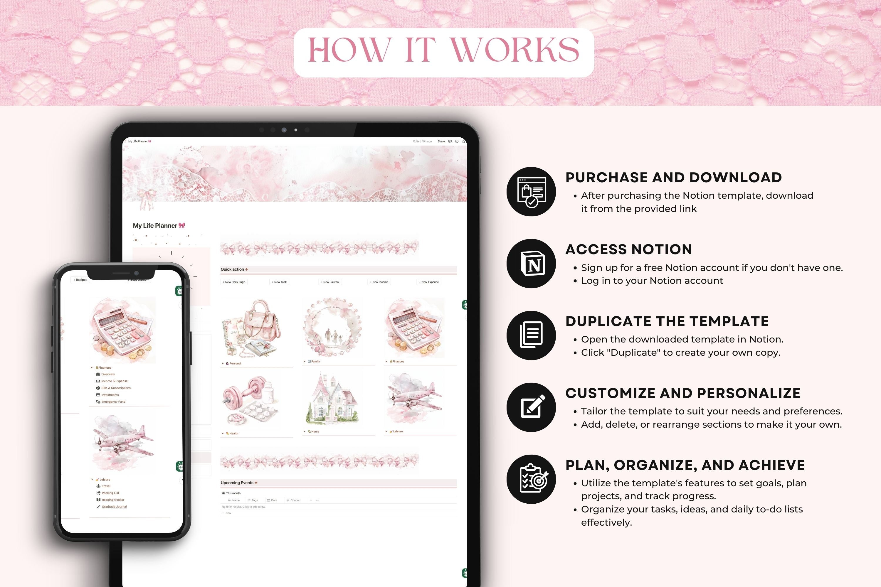 Notion Template Life Planner Coquette Aesthetic Notion Dashboard ADHD ...