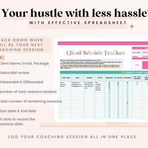 Client Session Tracker Spreadsheet for Coaches, CRM, Client Management ...