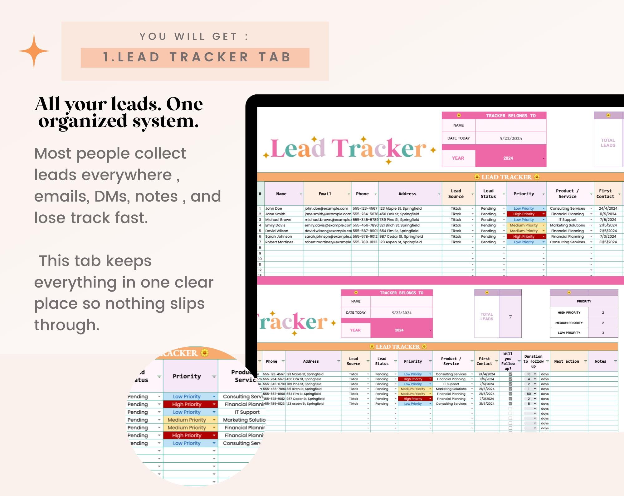 Lead Tracker Spreadsheet for Coaches, CRM, Client Relationship ...