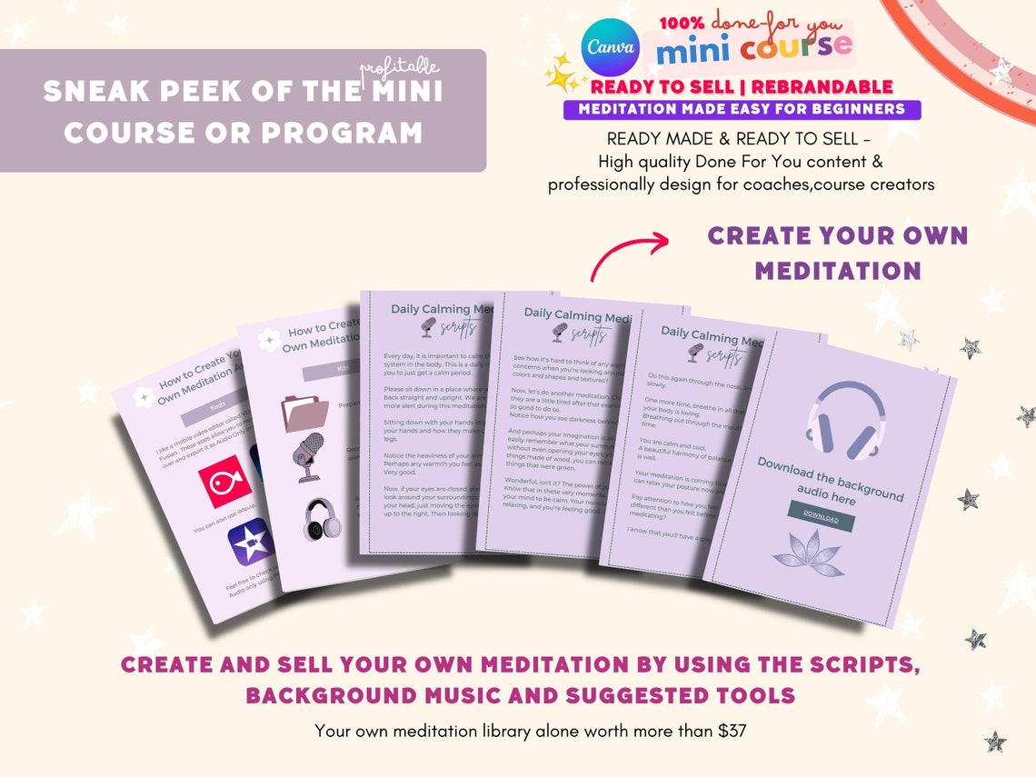 Done for You | Meditation Made Easy for Beginners Brandable Ecourse |editable Canva |life ...