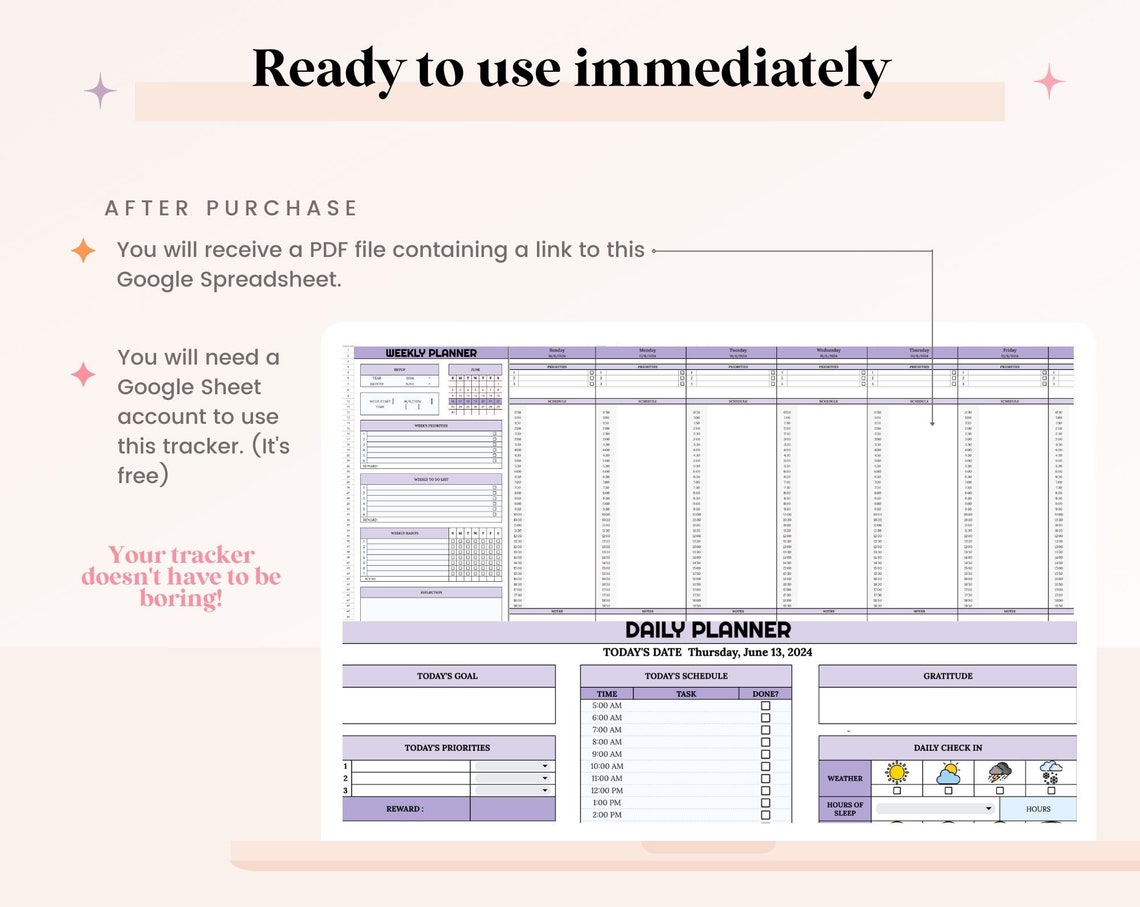 Daily Weekly Schedule Spreadsheet Daily Planner Google Sheets Template ...