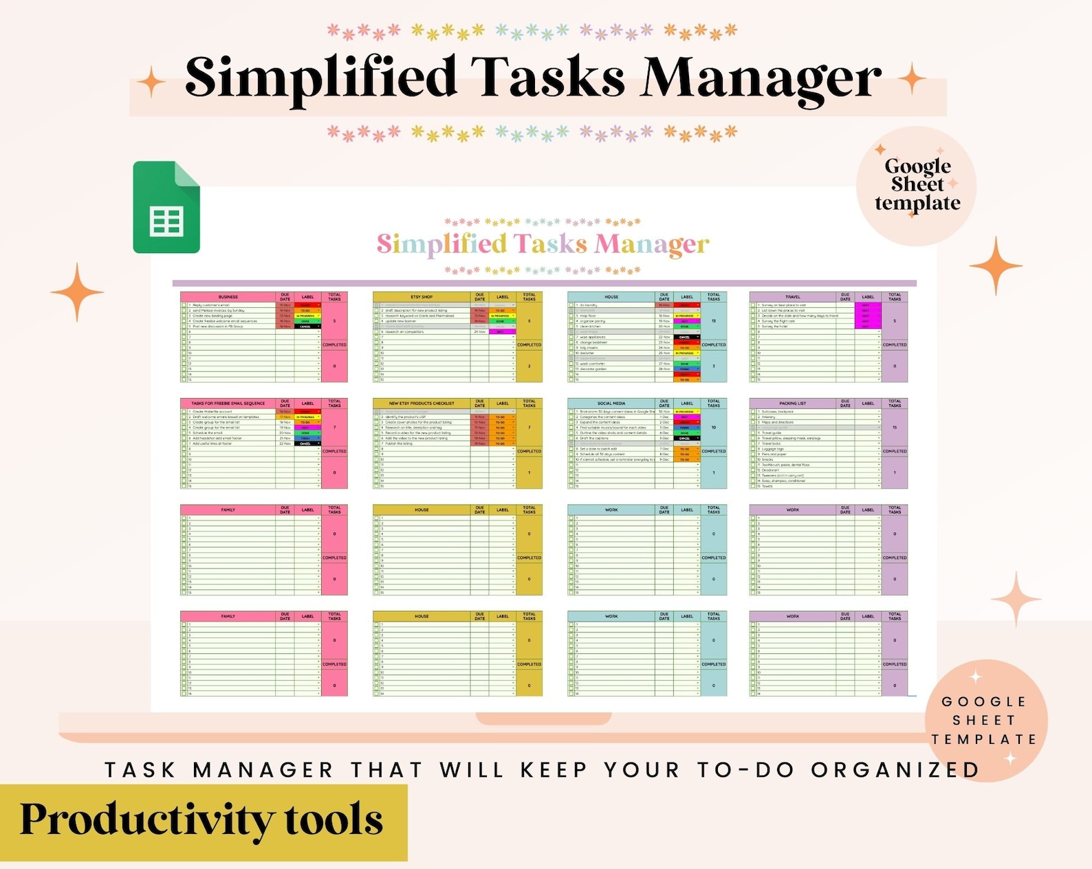 ADHD To-do List | Google Sheets Tasks Manager Spreadsheet | Get Things ...