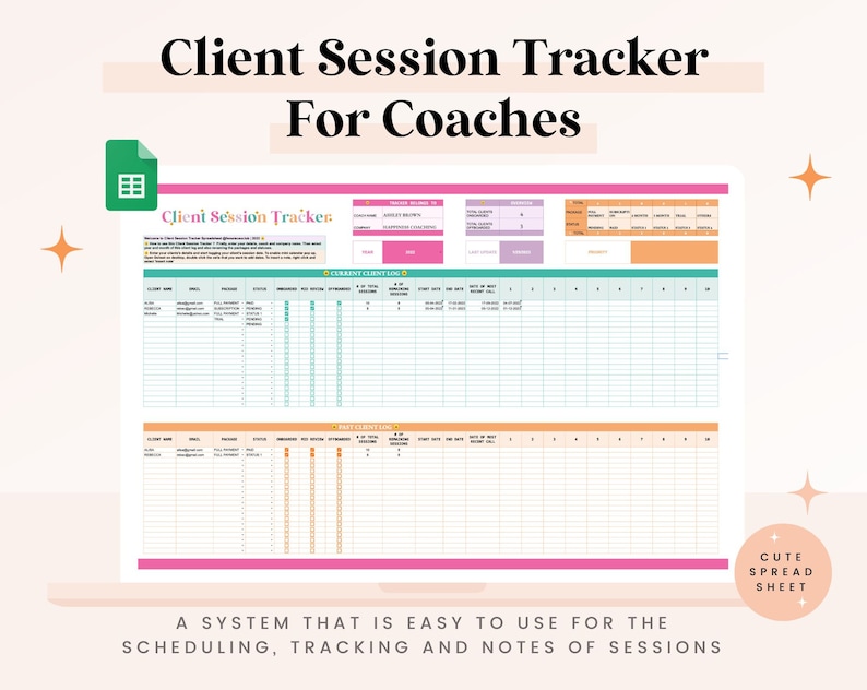 Client Session Tracker Spreadsheet for Coaches, CRM, Client Management ...