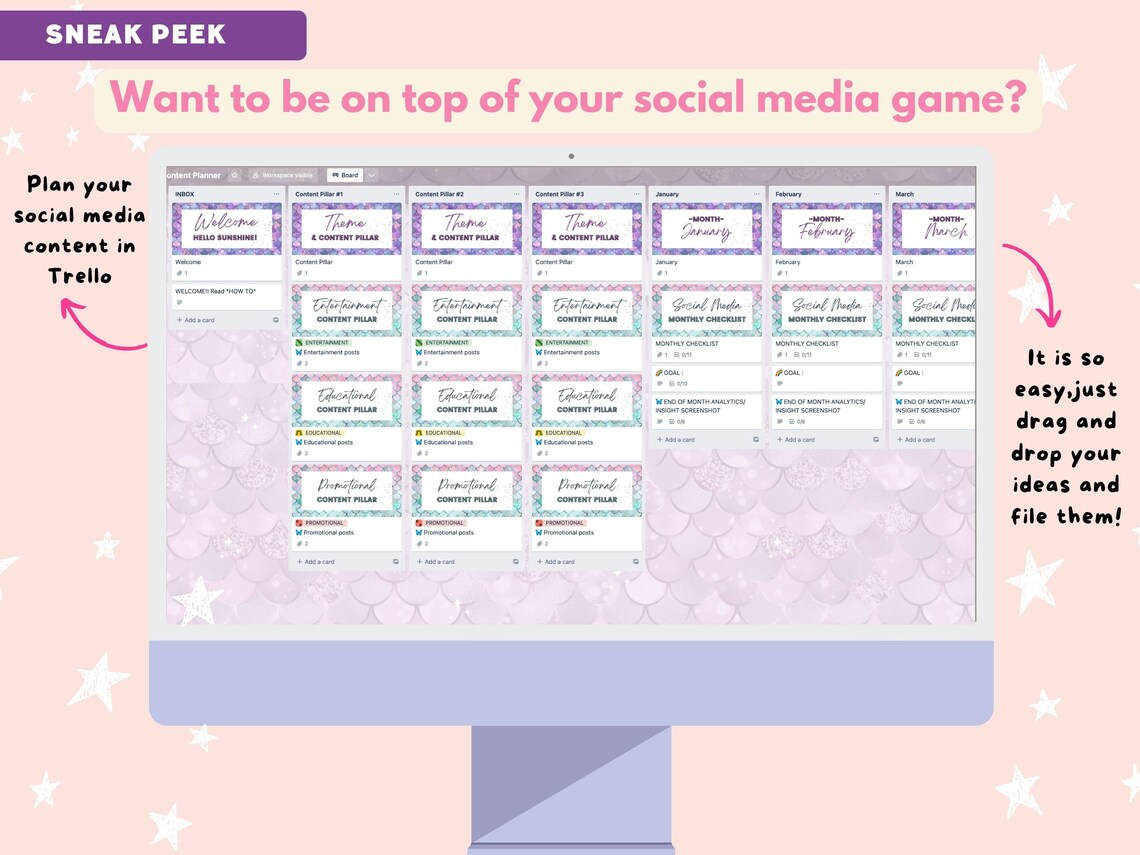 Social Media Content Planner Trello Template | Instagram Planner ...
