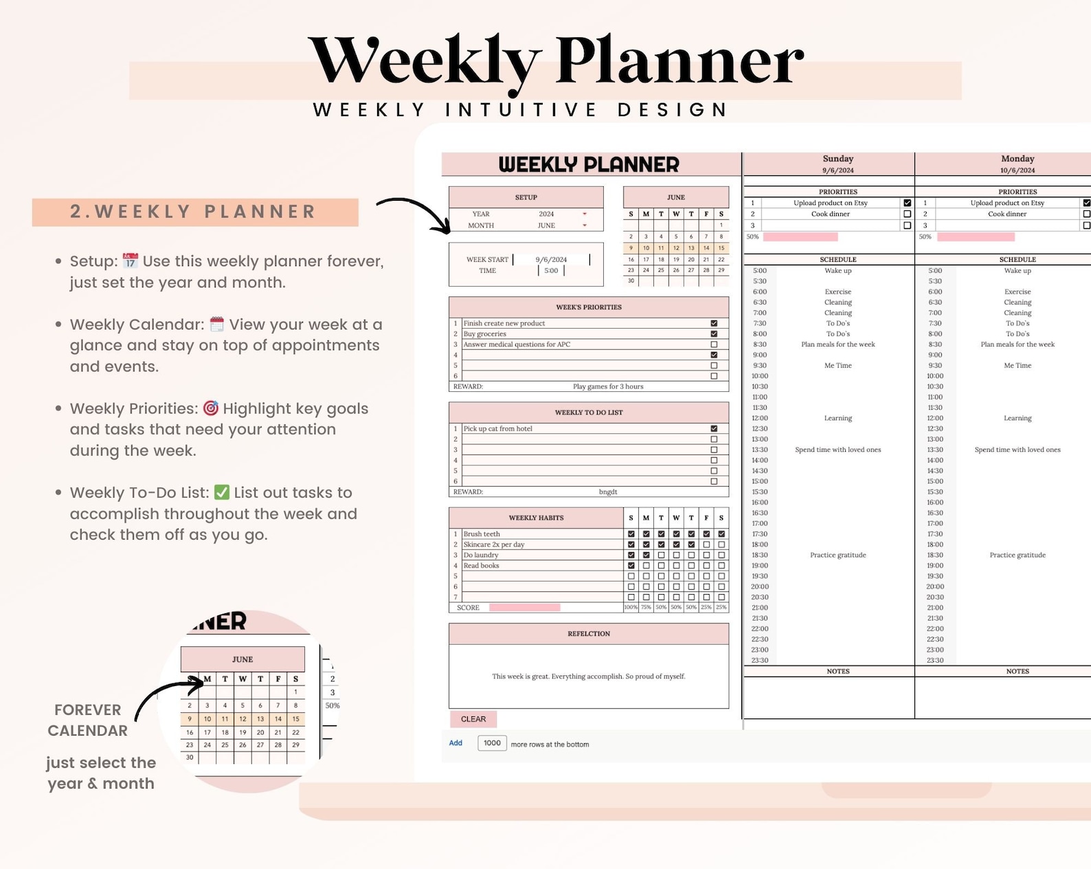 Daily Spreadsheet Google Sheet Monthly Calendar Template, Daily Weekly ...