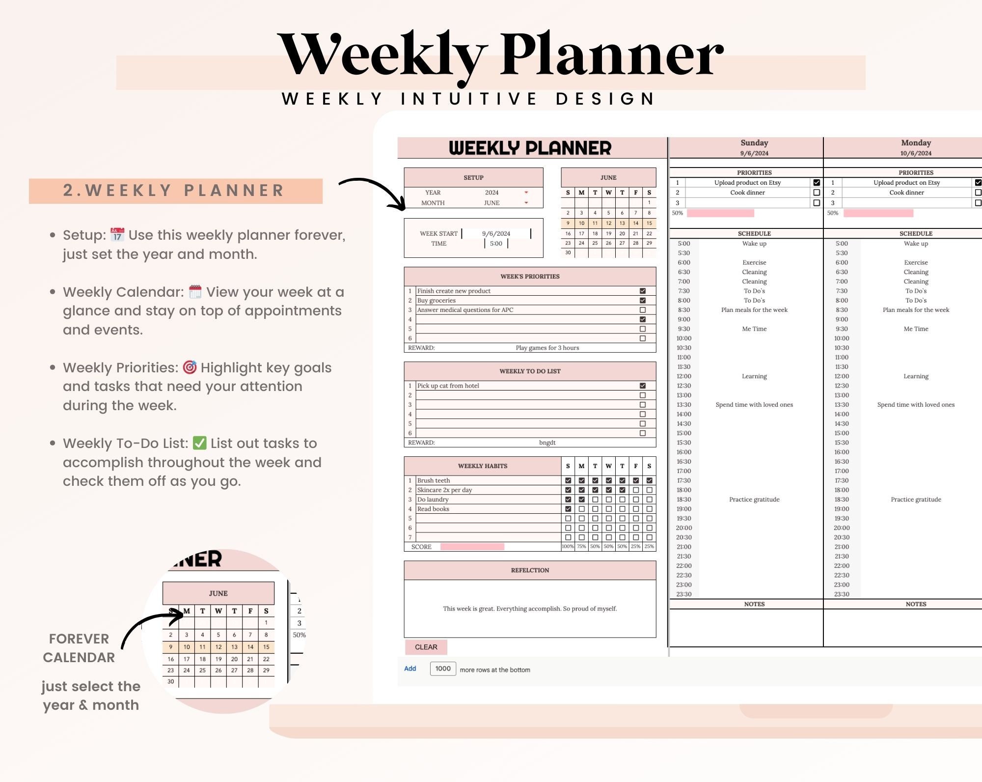 Daily Spreadsheet Google Sheet Monthly Calendar Template, Daily Weekly ...