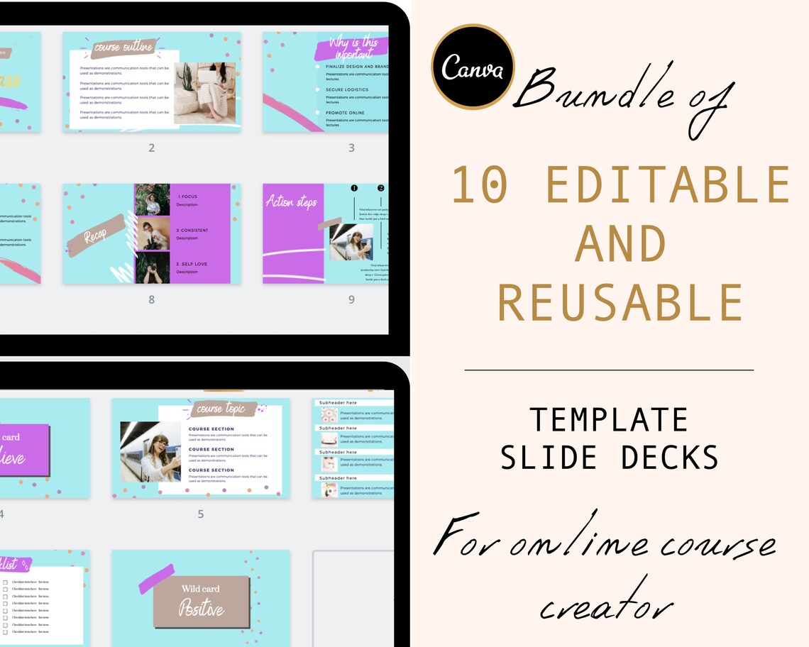 10 CUSTOMIZABLE ONLINE COURSE Template for Course Creator, Webinar ...