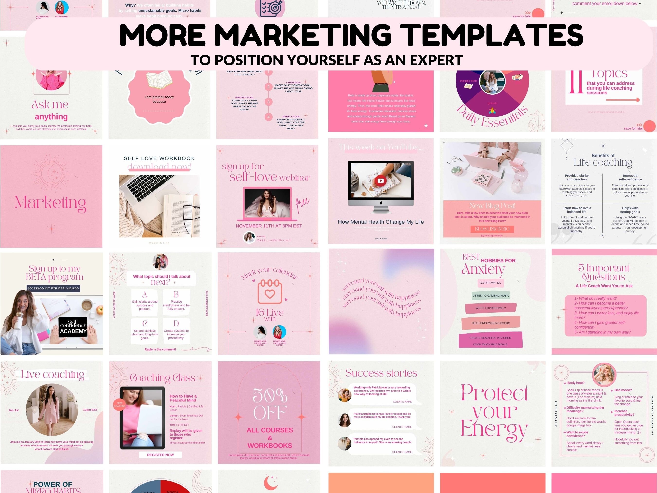 150 Life Coach Mental Health Instagram CANVA Templates |pink Life Coach ...