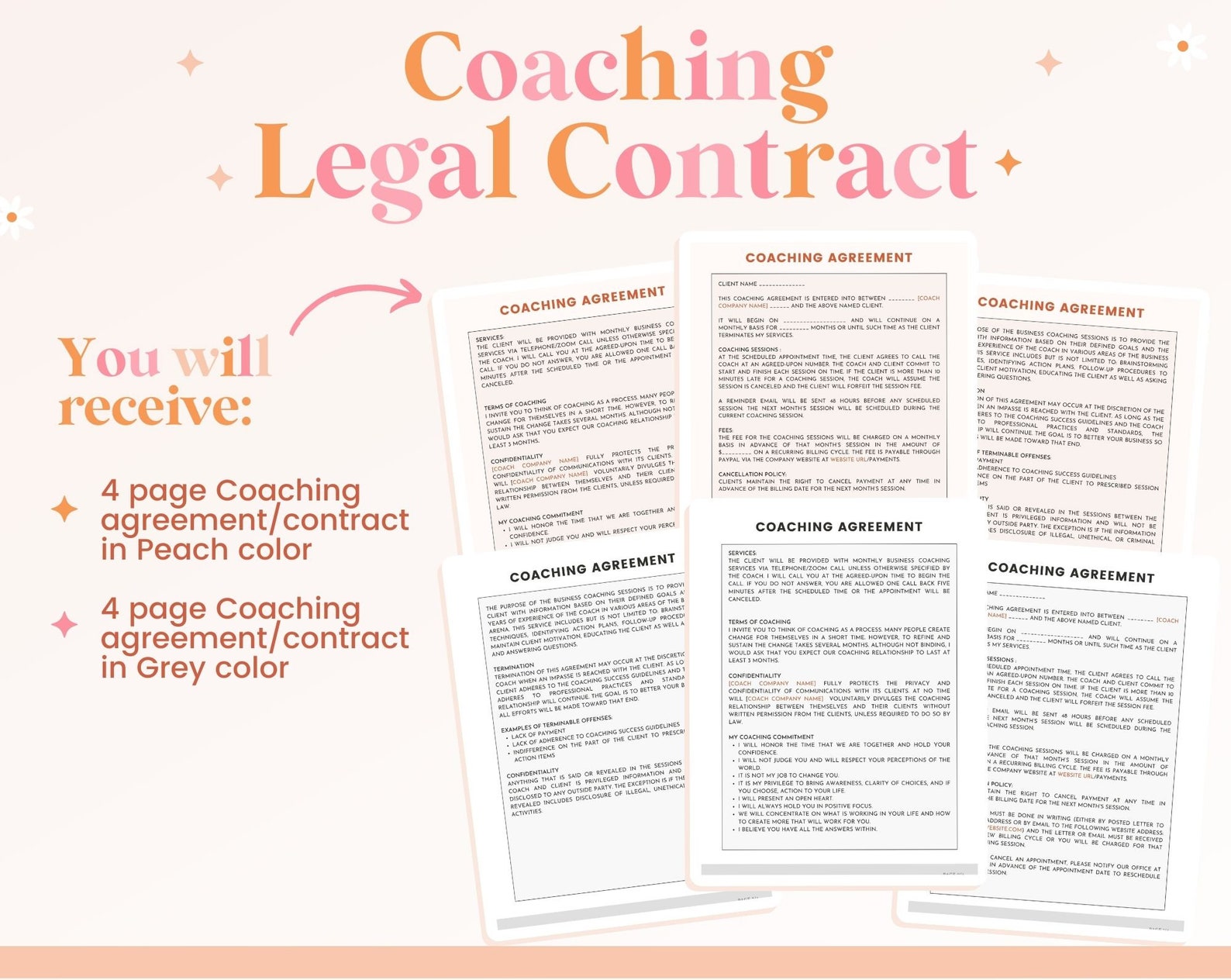 Coaching Contract Template, Coaching Agreement Template, Coaching ...