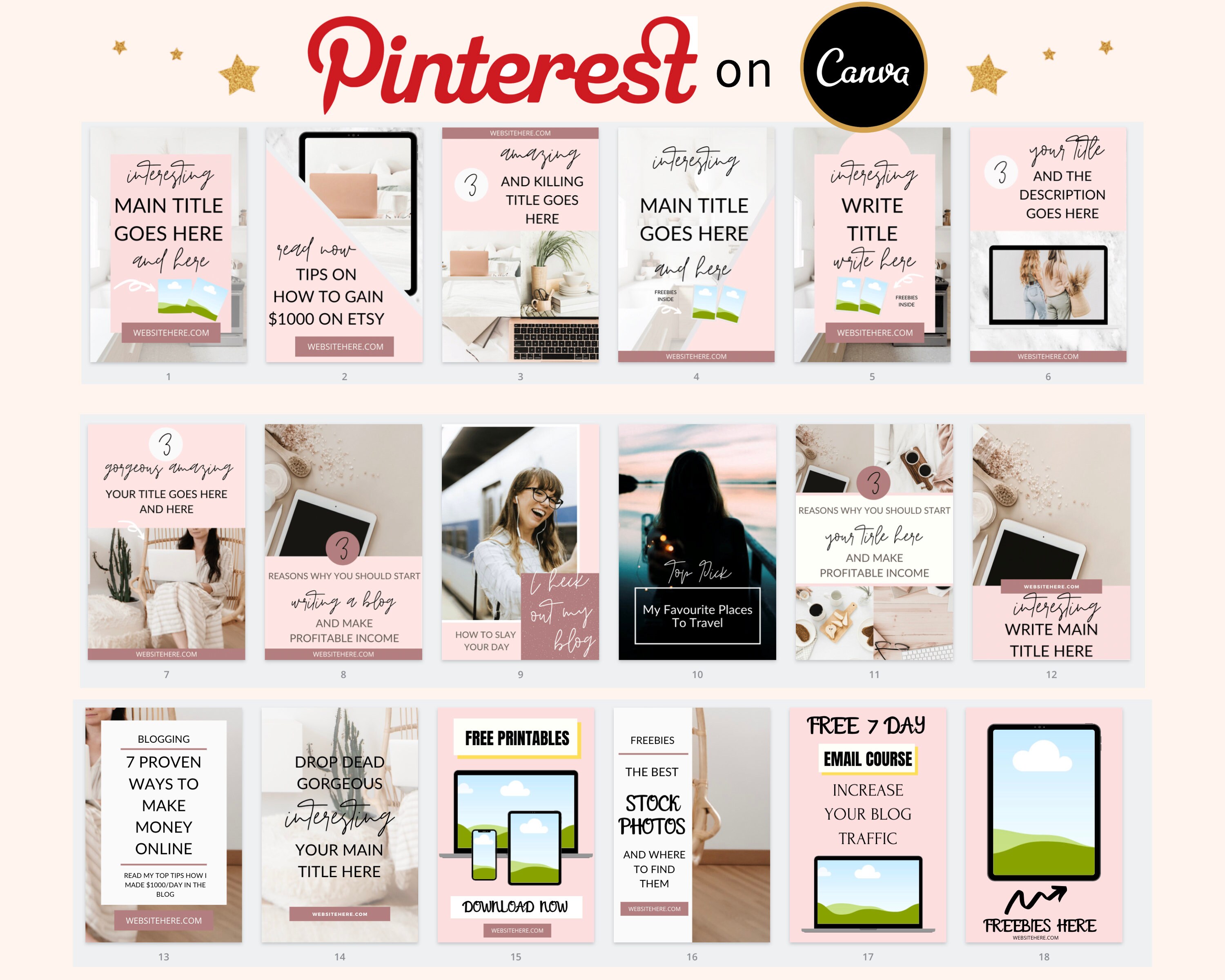 Pinterest Templates Canva, Pink Pinterest Templates, Blogger Templates ...